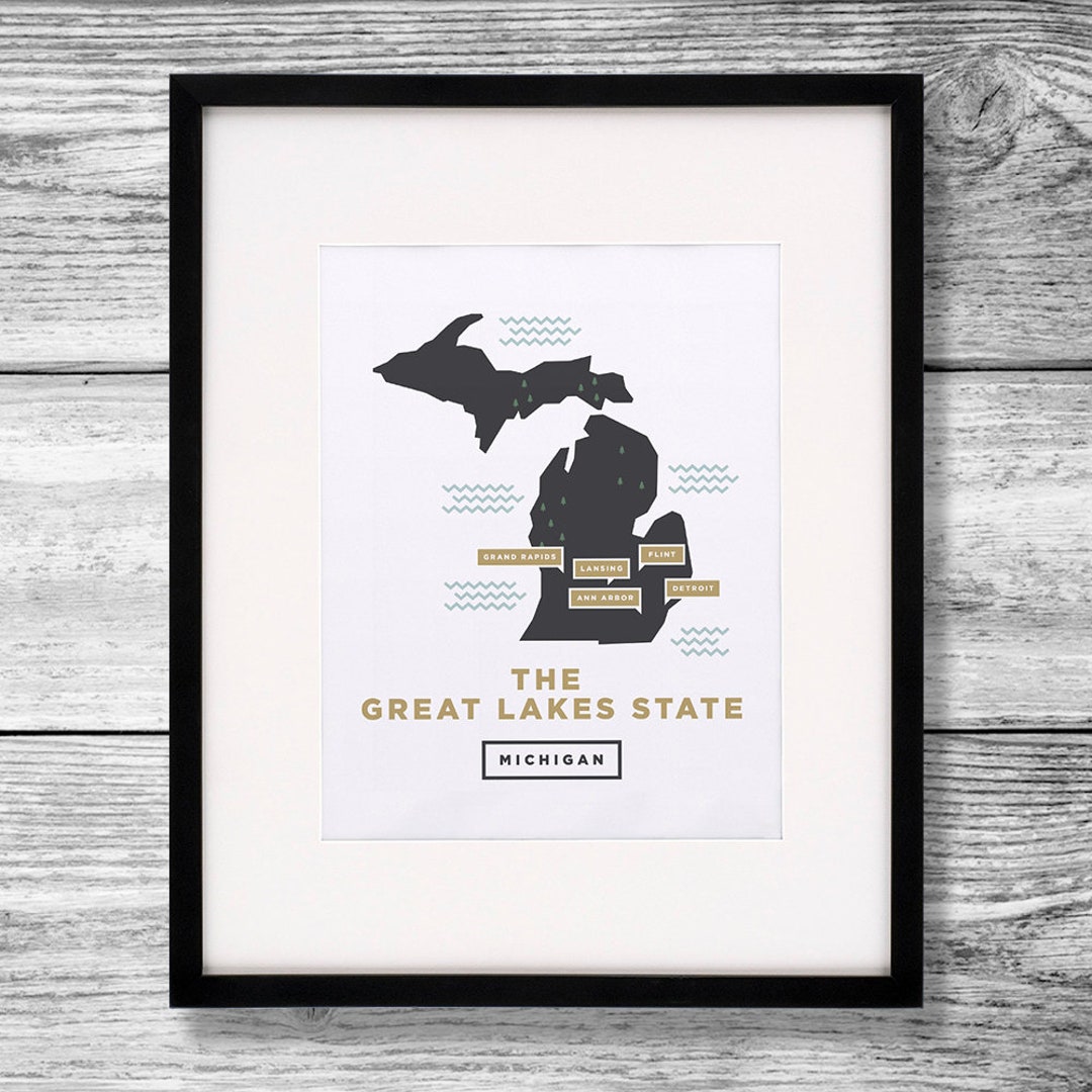 City and State Map: Michigan - 11x14 Digital Poster - Etsy