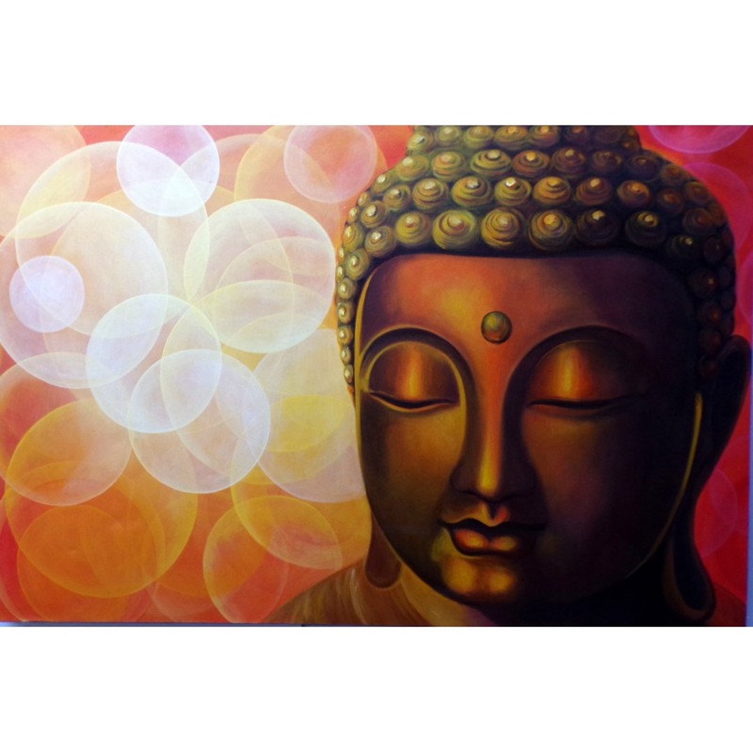 Picture Painted Face of Buddha Orange Sun Cm 150x100 Headboard Face ...
