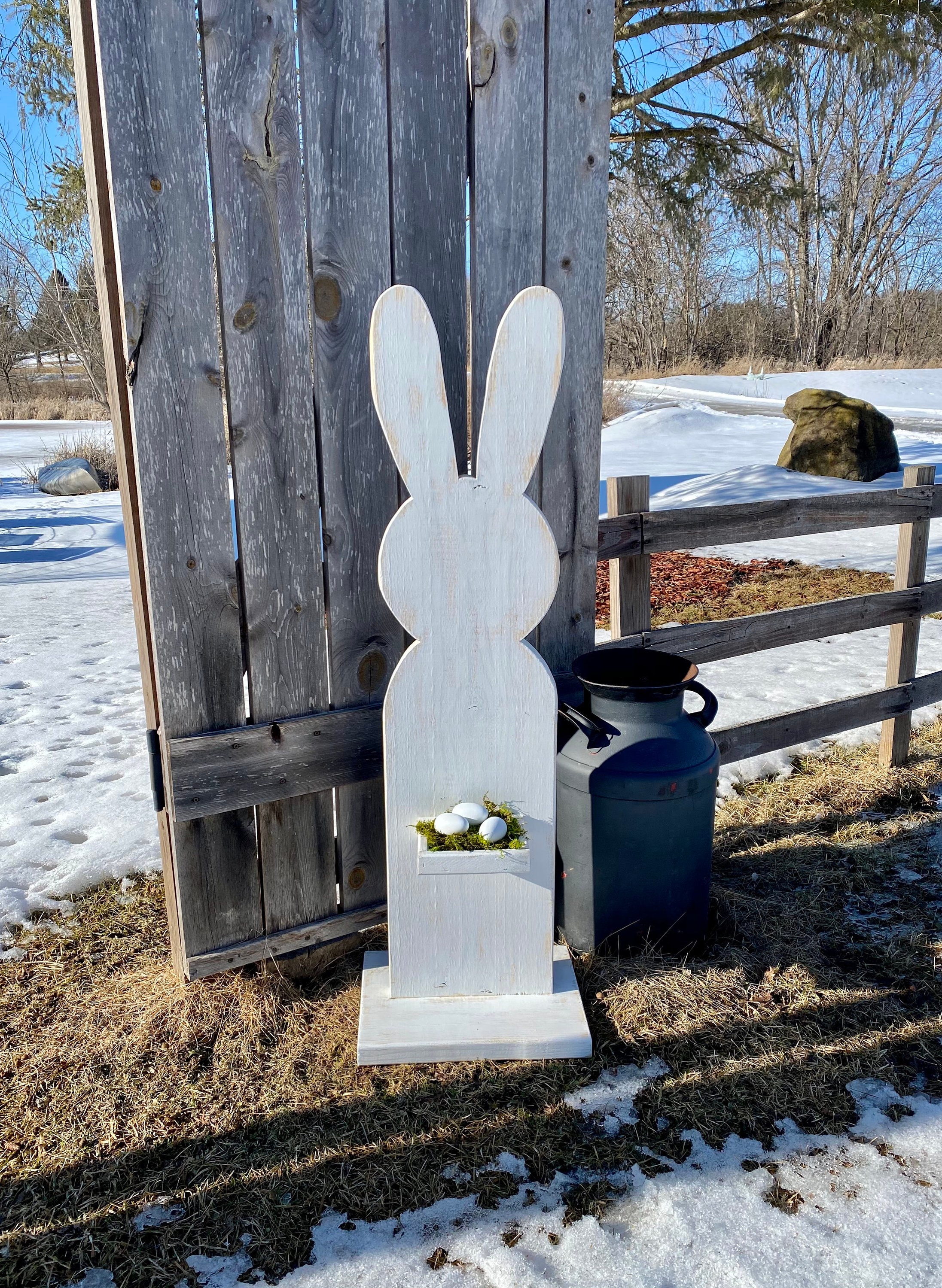 Large Wooden Bunny Stand/outdoor Decor/easter Bunny/wooden - Etsy