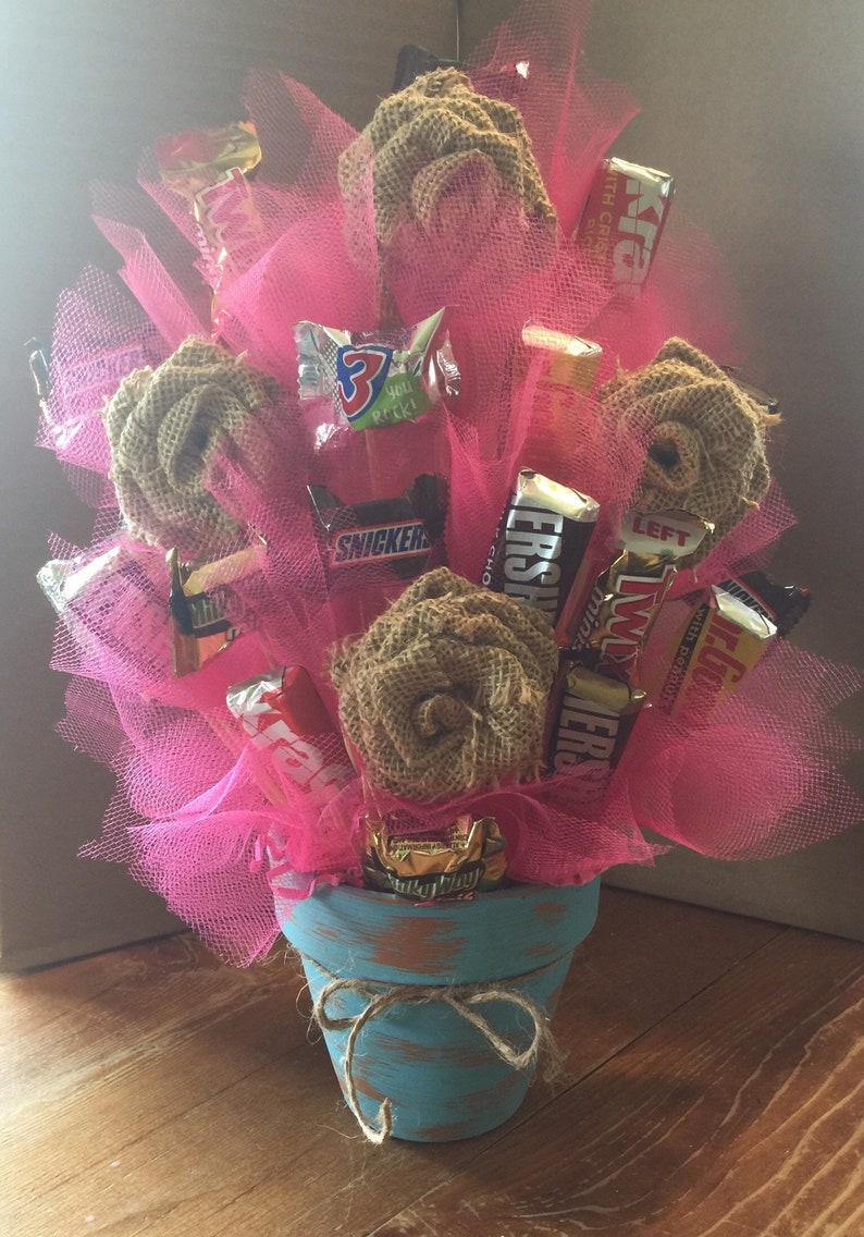 Burlap Flower Candy Bouquet / Candy Bouquet / Candy Pot / - Etsy