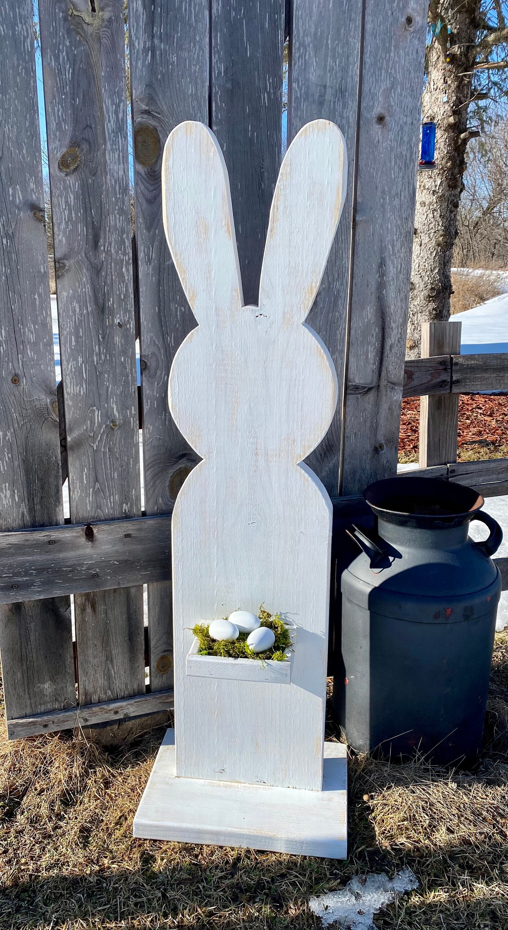 Large Wooden Bunny Stand/outdoor Decor/easter Bunny/wooden | Etsy