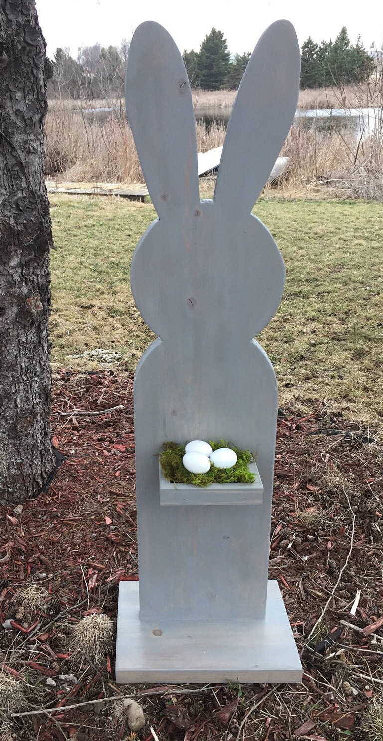 Large Wooden Bunny Stand/outdoor Decor/easter Bunny/wooden | Etsy