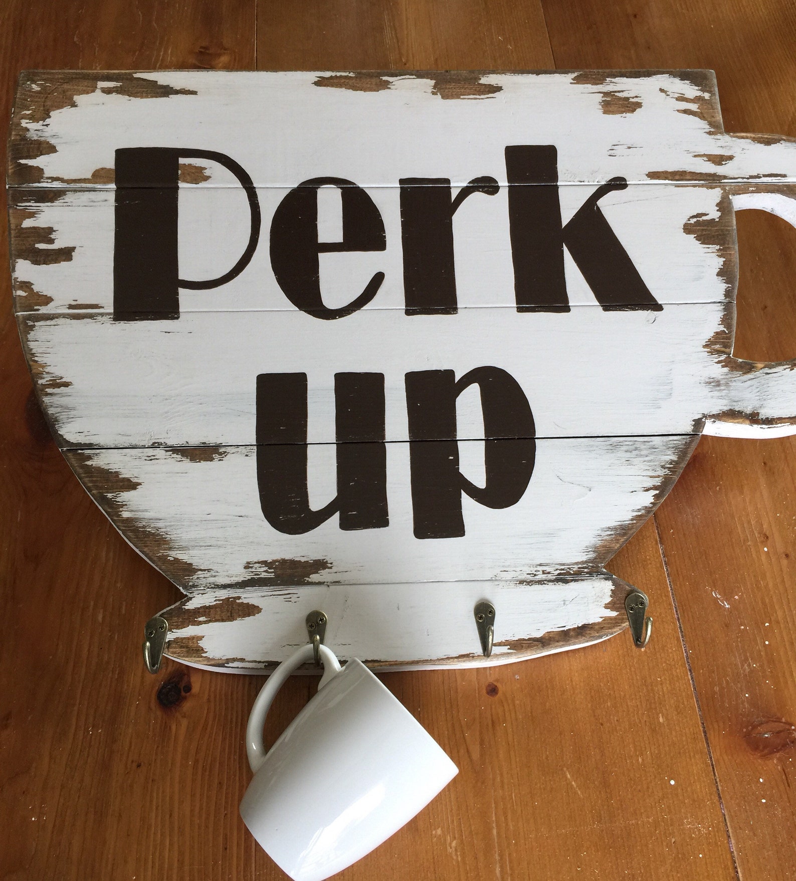 Perk Up Coffee Cup Sign/Wooden Coffee Sign with hooks/Coffee | Etsy