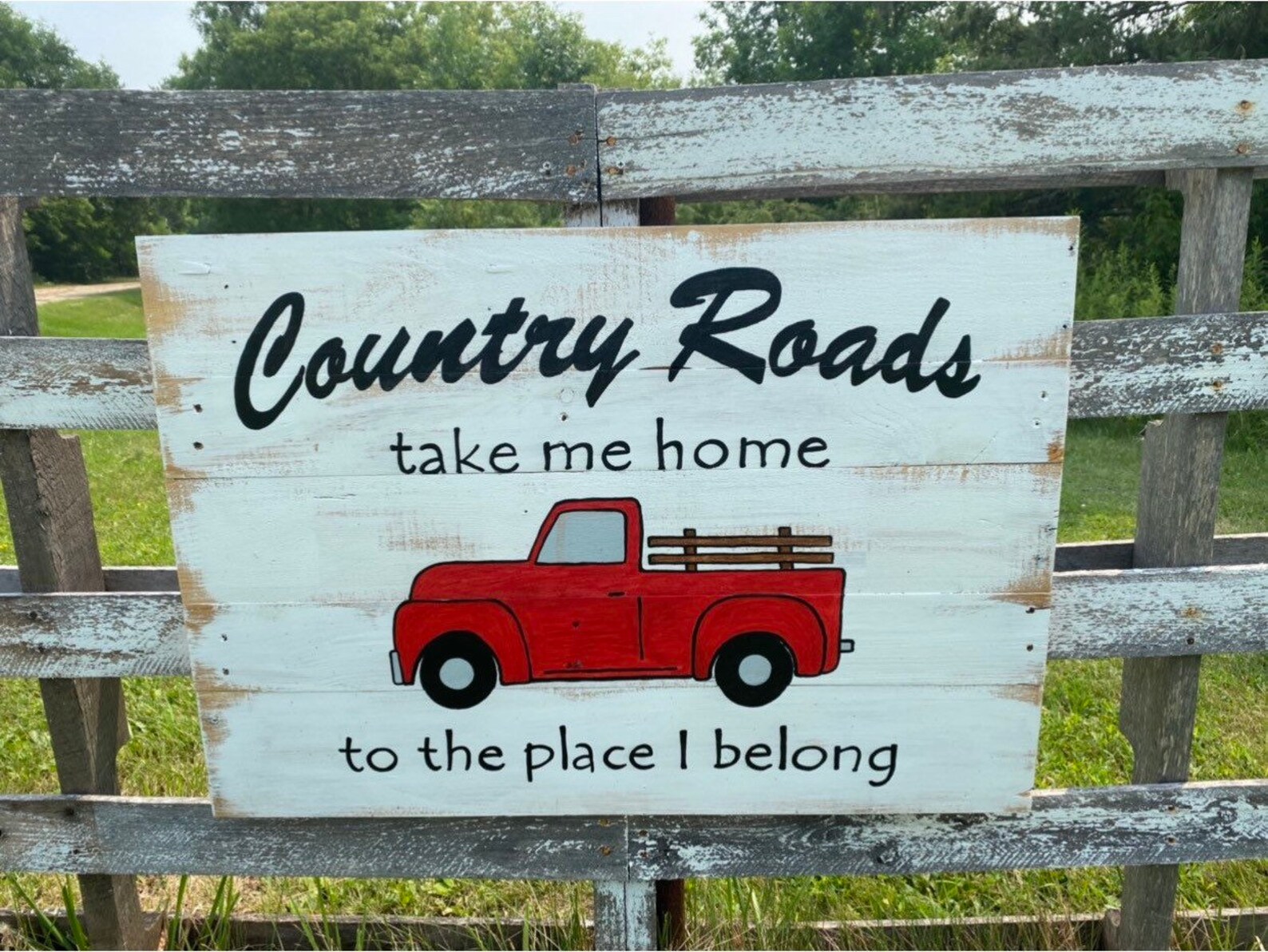 Country Roads Take Me Home Wooden Sign / Vintage Red Truck Sign / Wall ...
