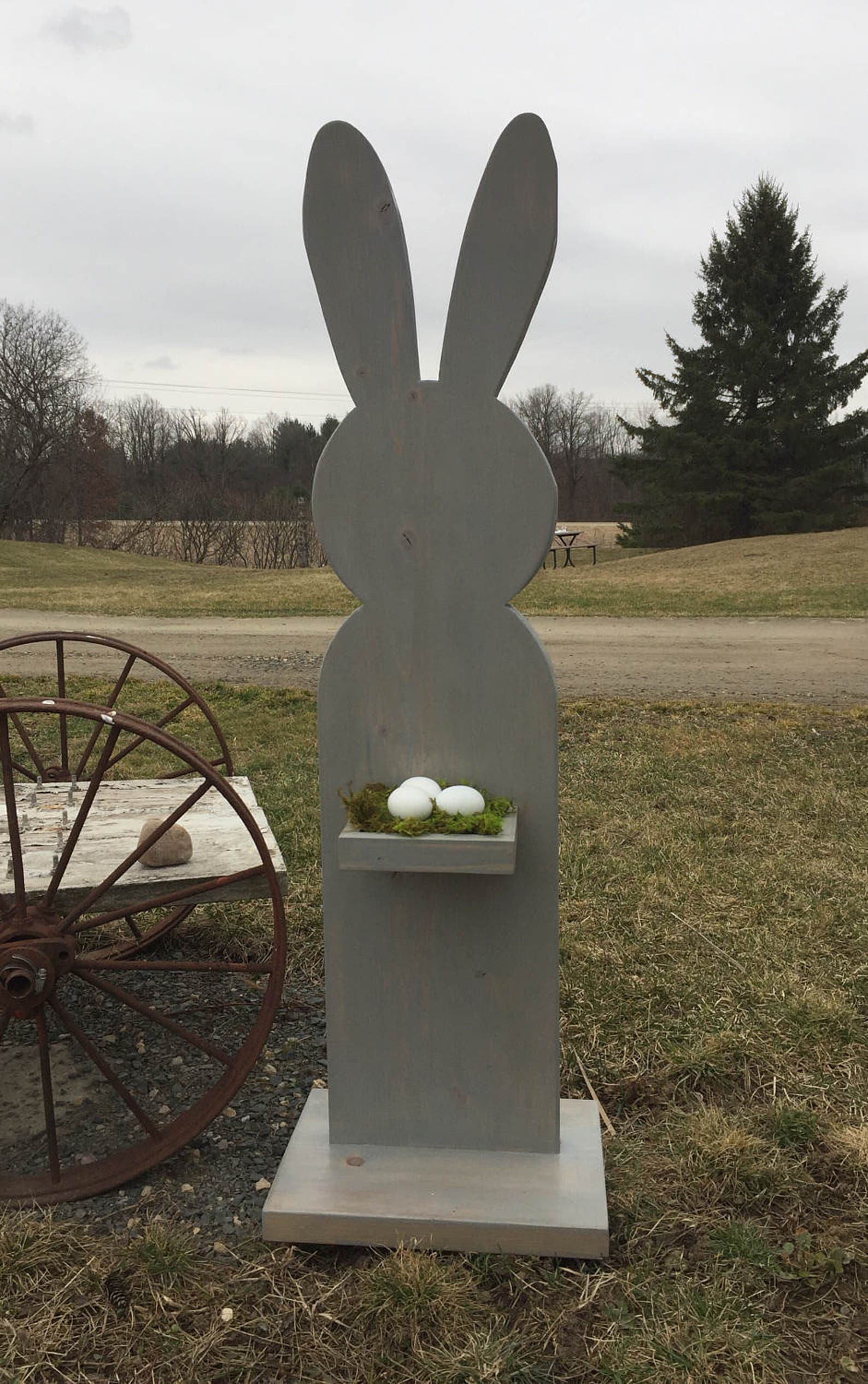 Large Wooden Bunny Stand/outdoor Decor/easter Bunny/wooden - Etsy