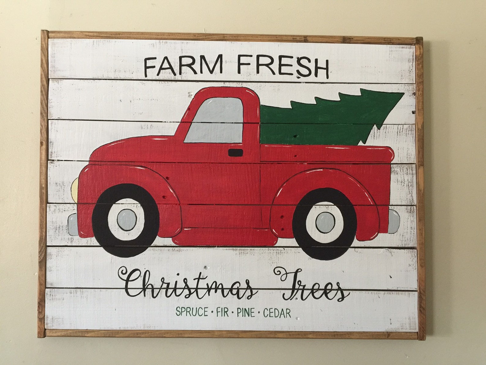 Large Rustic Red Truck & Tree Wooden Sign/wooden Christmas - Etsy