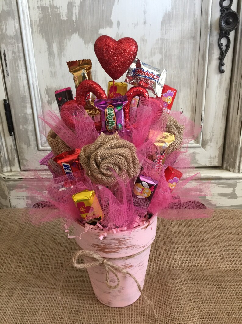Burlap Flower Candy Bouquet / Candy Bouquet / Candy Pot / - Etsy