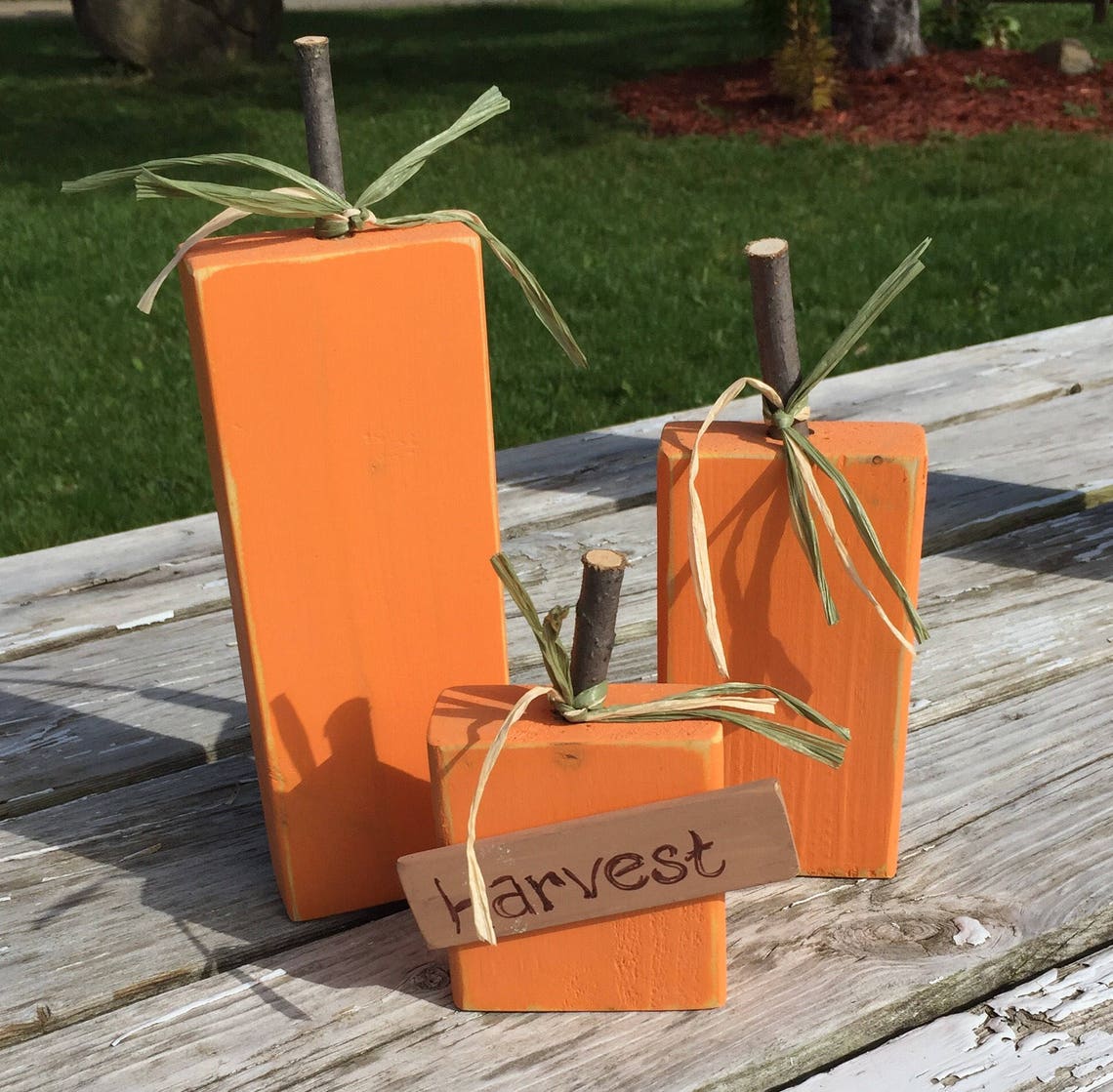 Wooden Pumpkins / Pumpkin Blocks / 3 Pc Set / Fall Decor / - Etsy