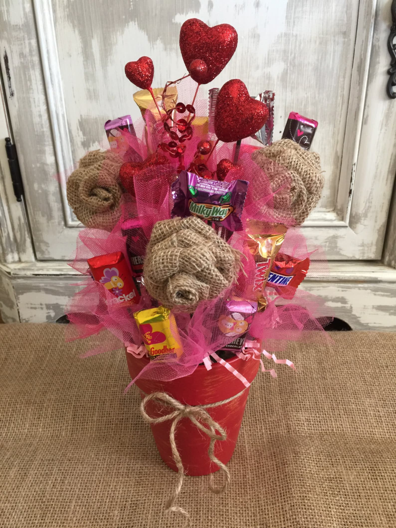 Burlap Flower Candy Bouquet / Candy Bouquet / Candy Pot / - Etsy