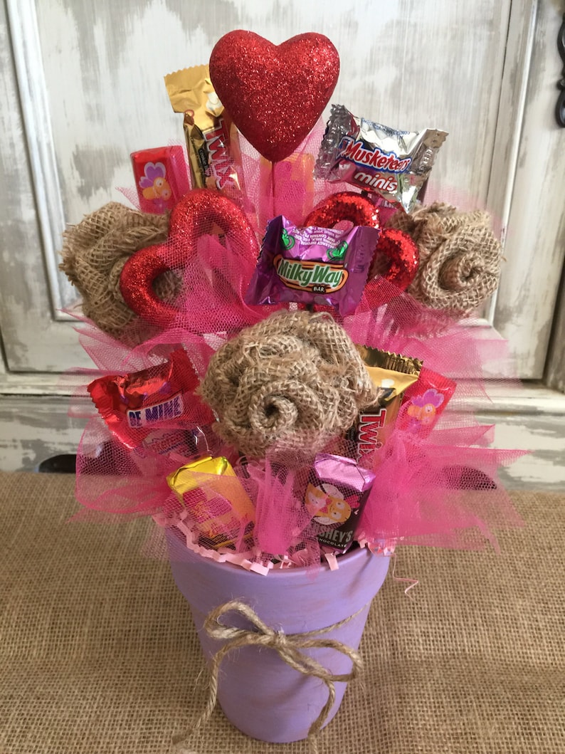 Burlap Flower Candy Bouquet / Candy Bouquet / Candy Pot / - Etsy