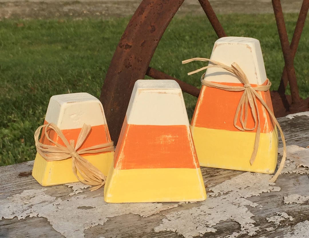 Rustic Wooden Candy Corn Blocks Decor 3pc Set / Fall Decor / Halloween ...