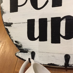 Perk up Coffee Cup Sign/wooden Coffee Sign With Hooks/coffee Cup Holder ...