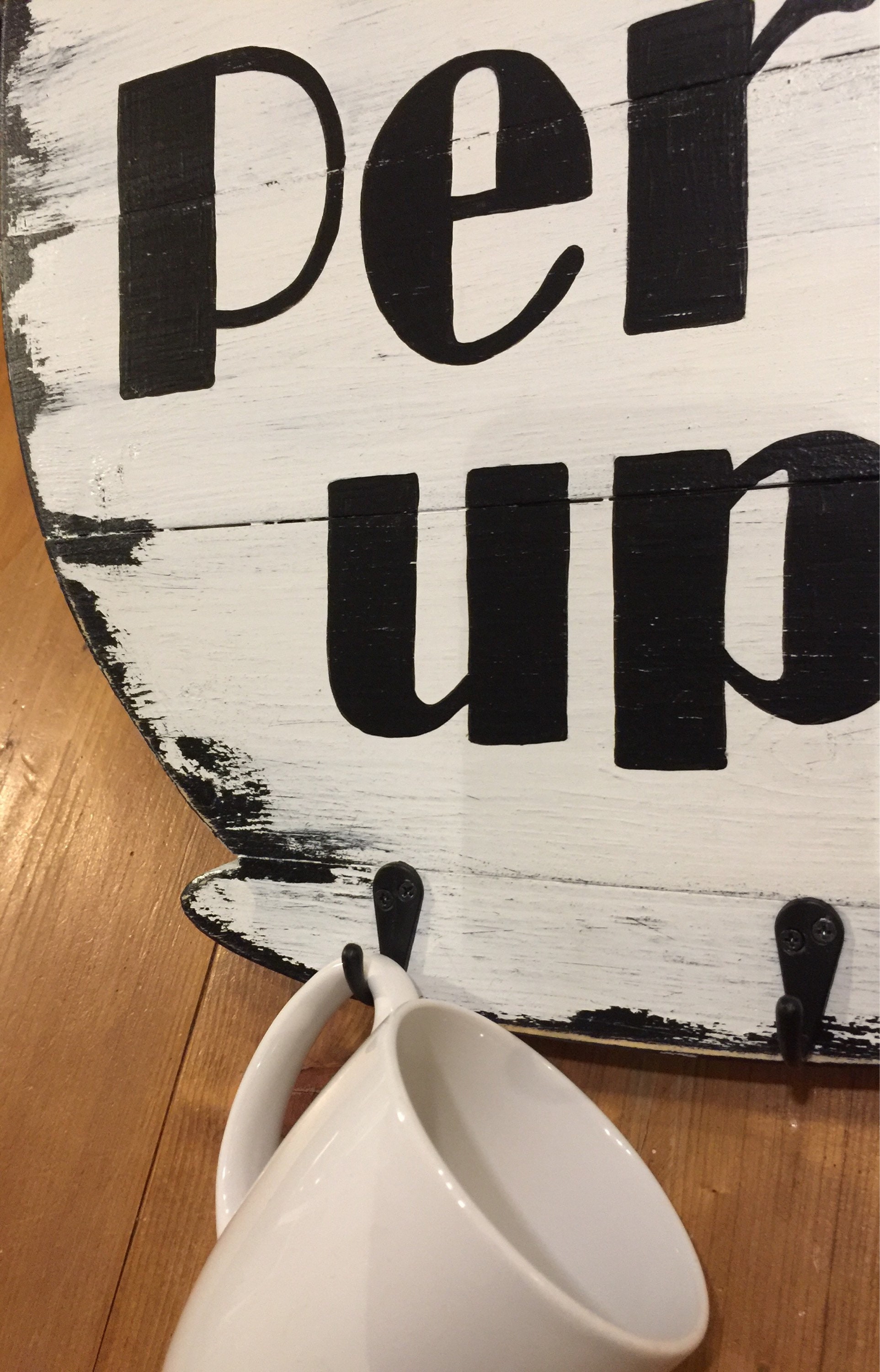 Perk Up Coffee Cup Sign/Wooden Coffee Sign with hooks/Coffee | Etsy