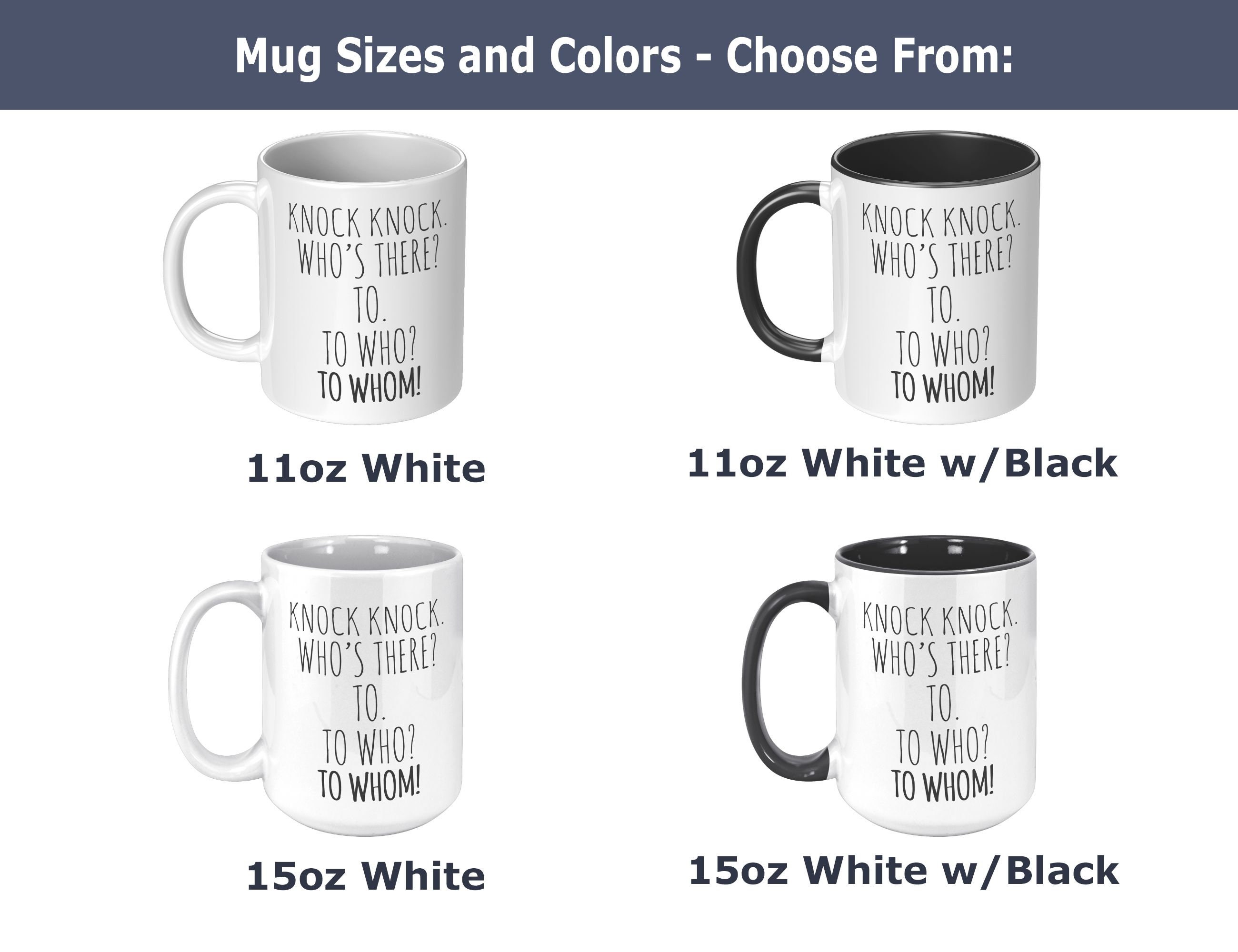 Funny English Teacher Grammar Coffee Mug, Humorous Knock Knock Joke Who ...