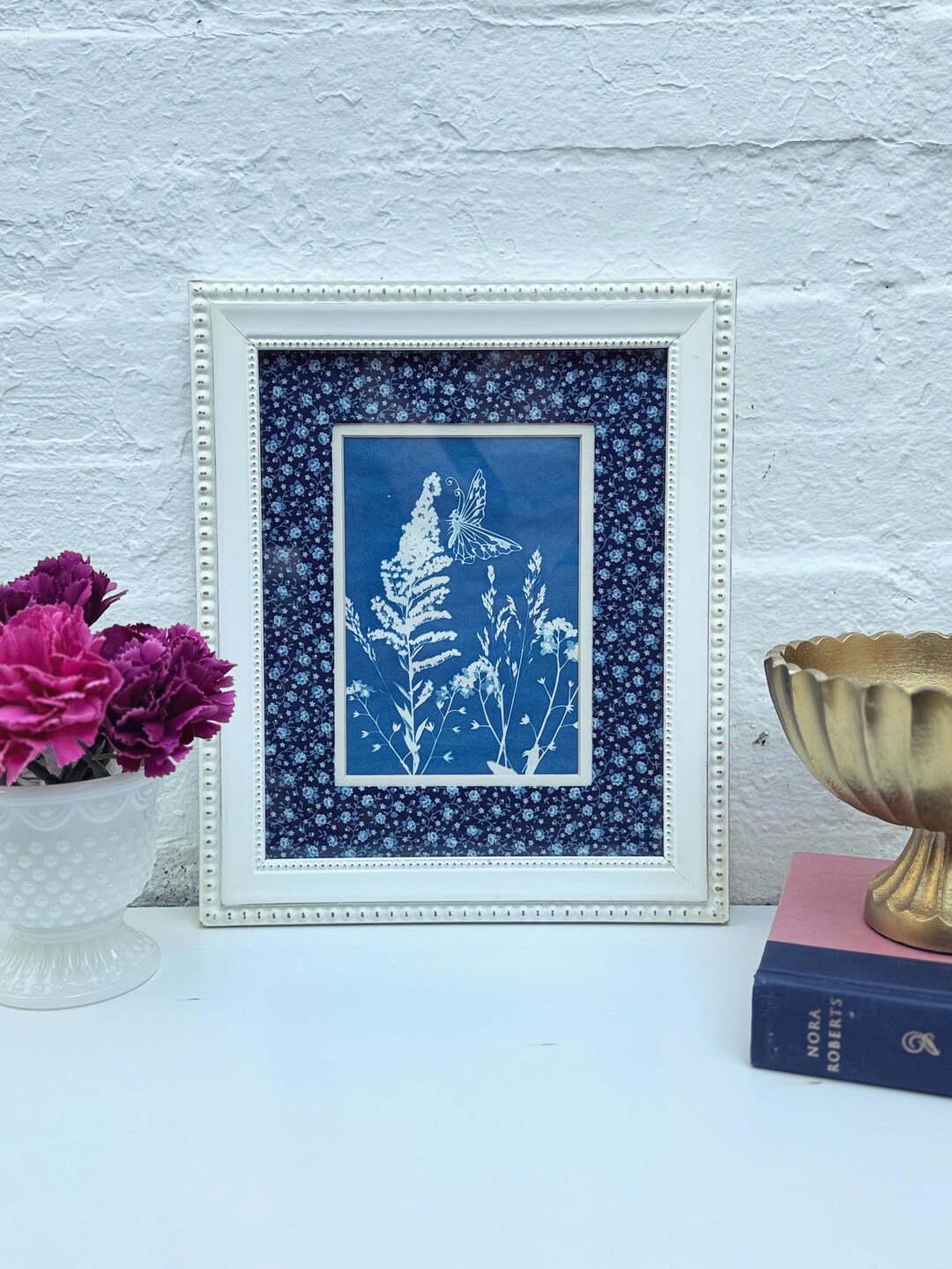 Handmade Original Solar Artwork Framed 8x10 Blue and White Art - Etsy