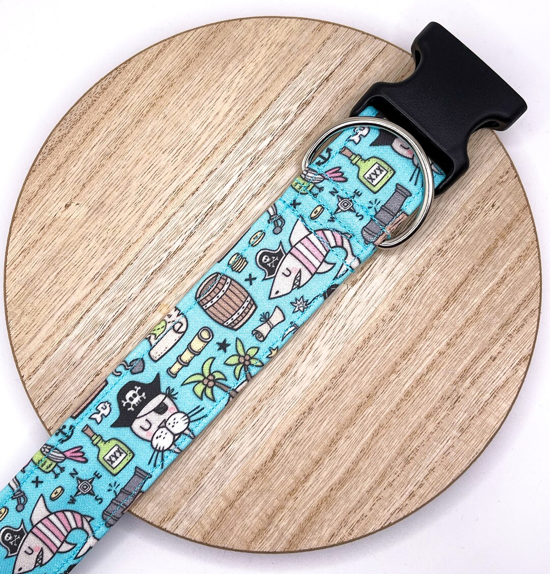 Dog Collar/ Pirate Sharks Dog Collar/ Pirate Themed Dog Collar/ Ocean ...