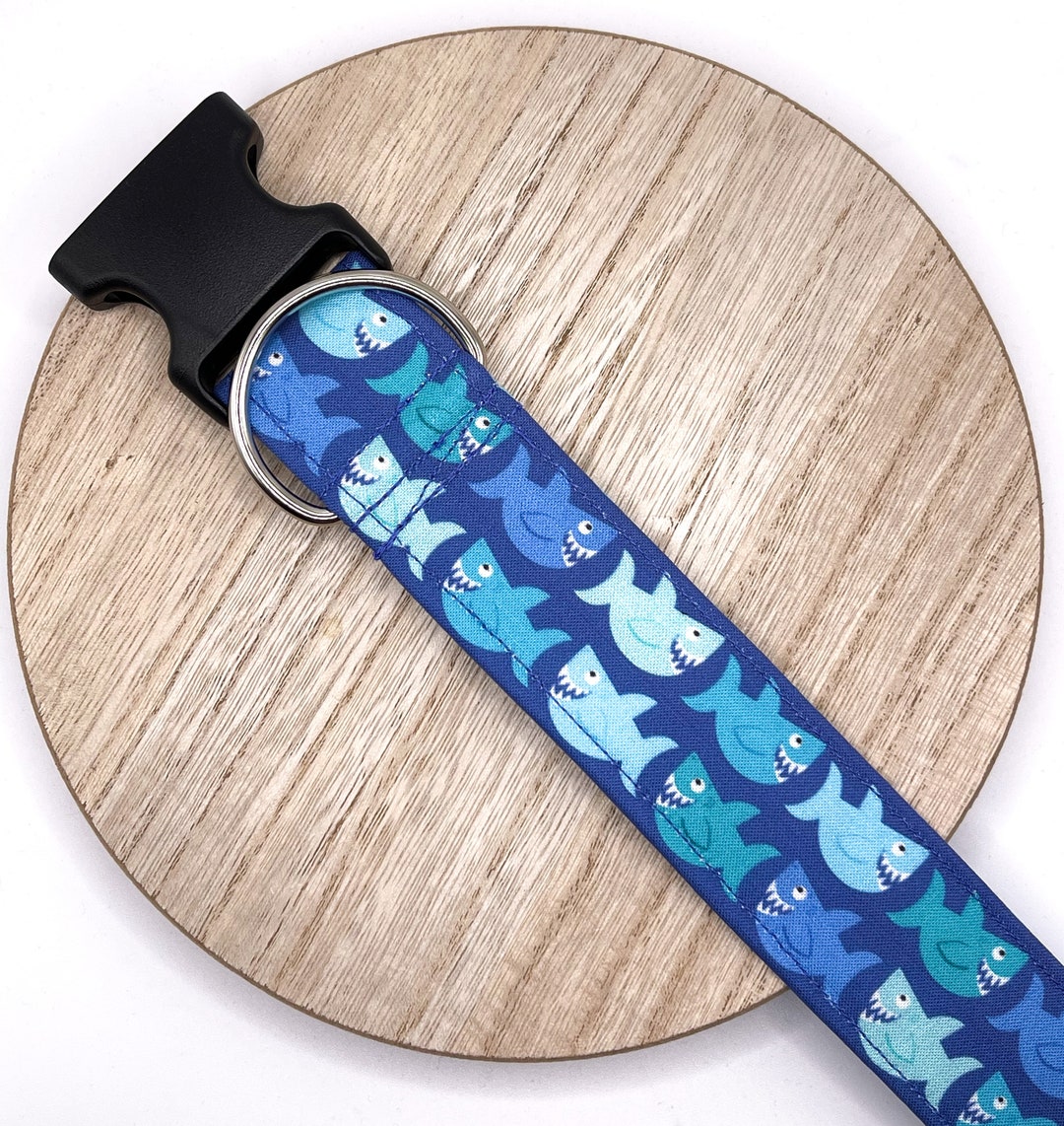 Dog Collar/ Smiling Sharks Dog Collar/ Blue Shark Dog Collar/ Happy ...