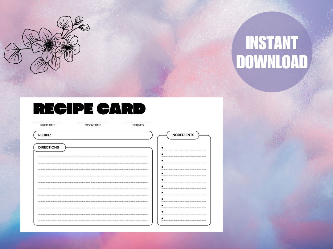 Printable Recipe Card Template, Instant Download, Recipe Card 4x6 ...