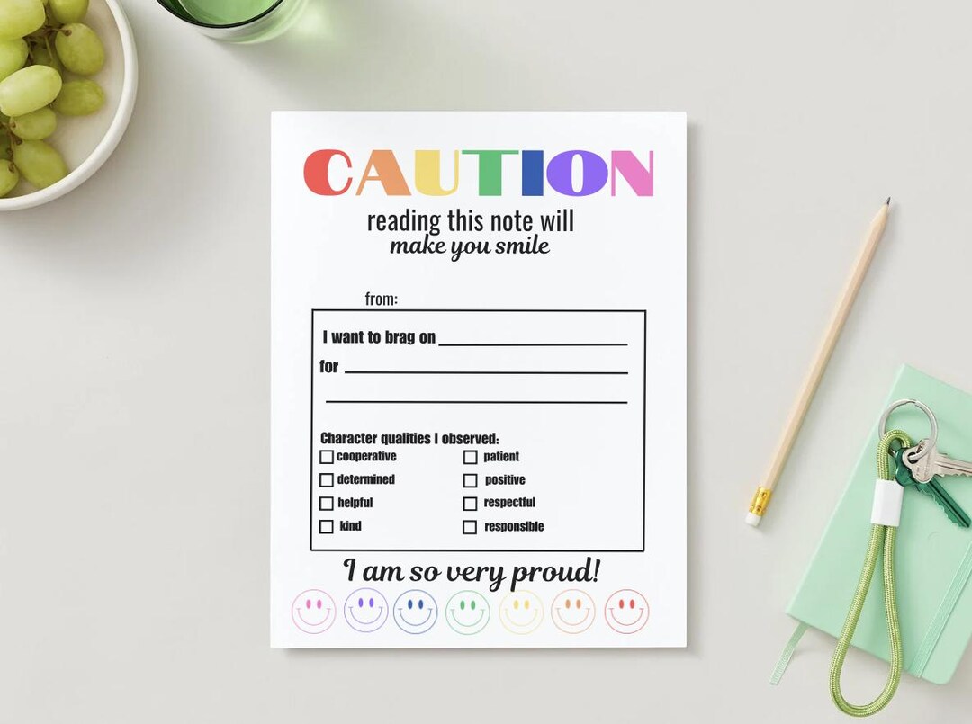 Caution Brag Notes – Positive Behavior Recognition Printable - Etsy