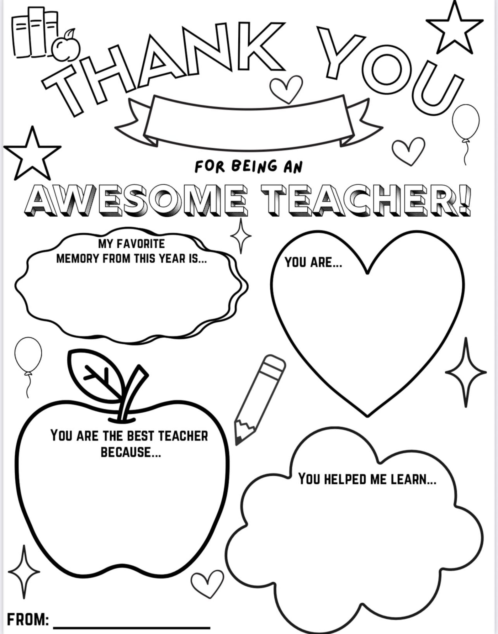 Printable Teacher Thank You Coloring Page | End of Year Gift for ...
