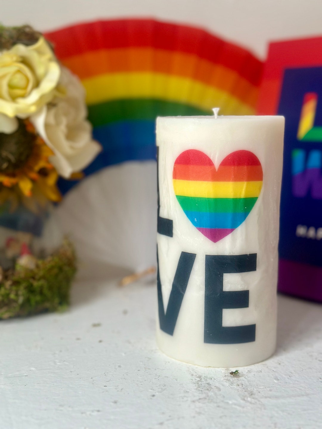 Handmade Gifts Love Rainbow Heart LGBTQ Pride Tall Pillar Candle - Etsy