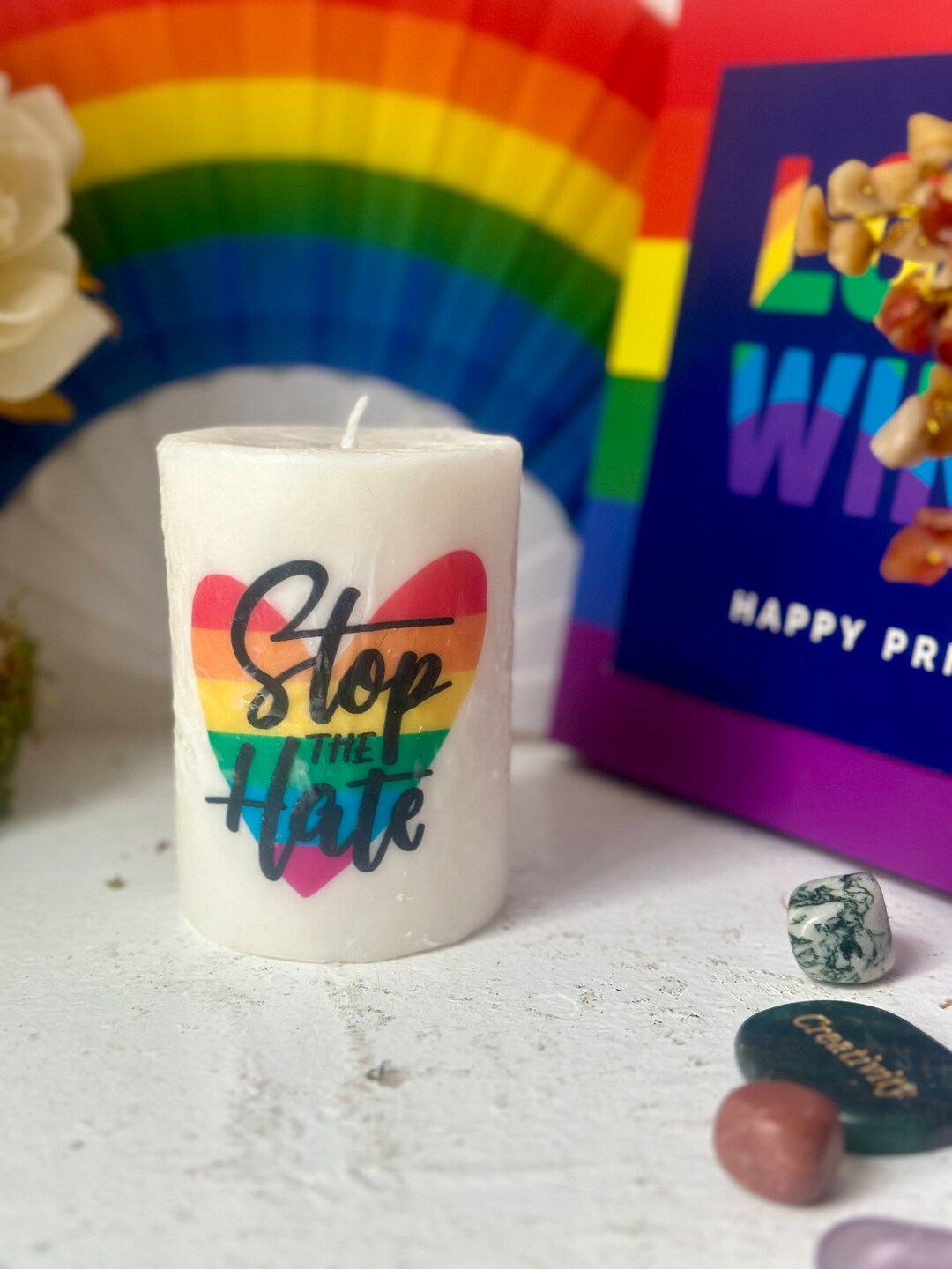 Handmade Gifts Stop the Hate Rainbow Heart LGBTQ Pride Short Decorative ...