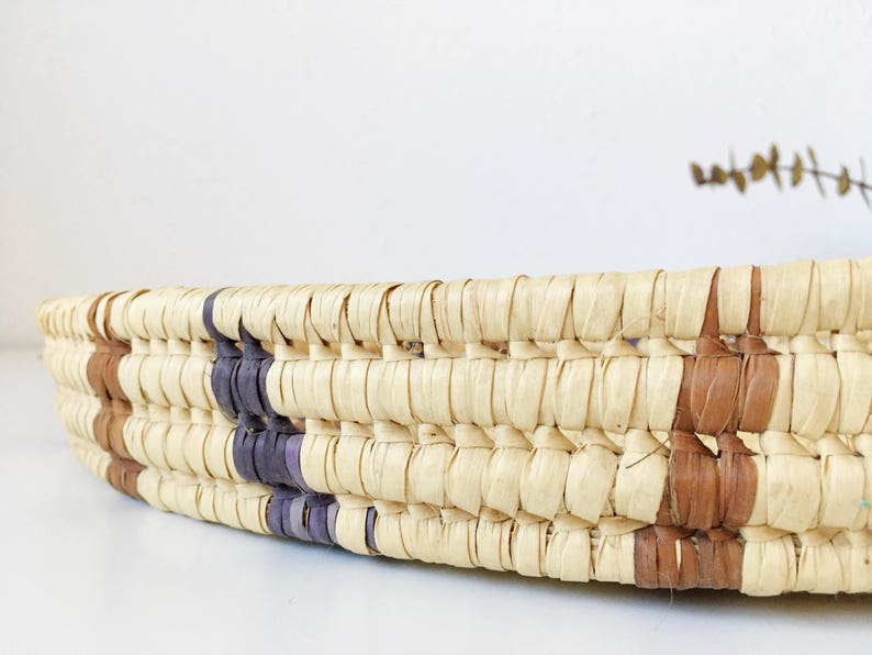 Vintage Handwoven Raffia Coil Tray With Handles Purple Brown - Etsy