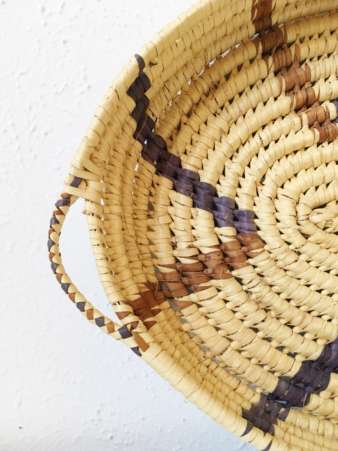 Vintage Handwoven Raffia Coil Tray With Handles Purple Brown - Etsy