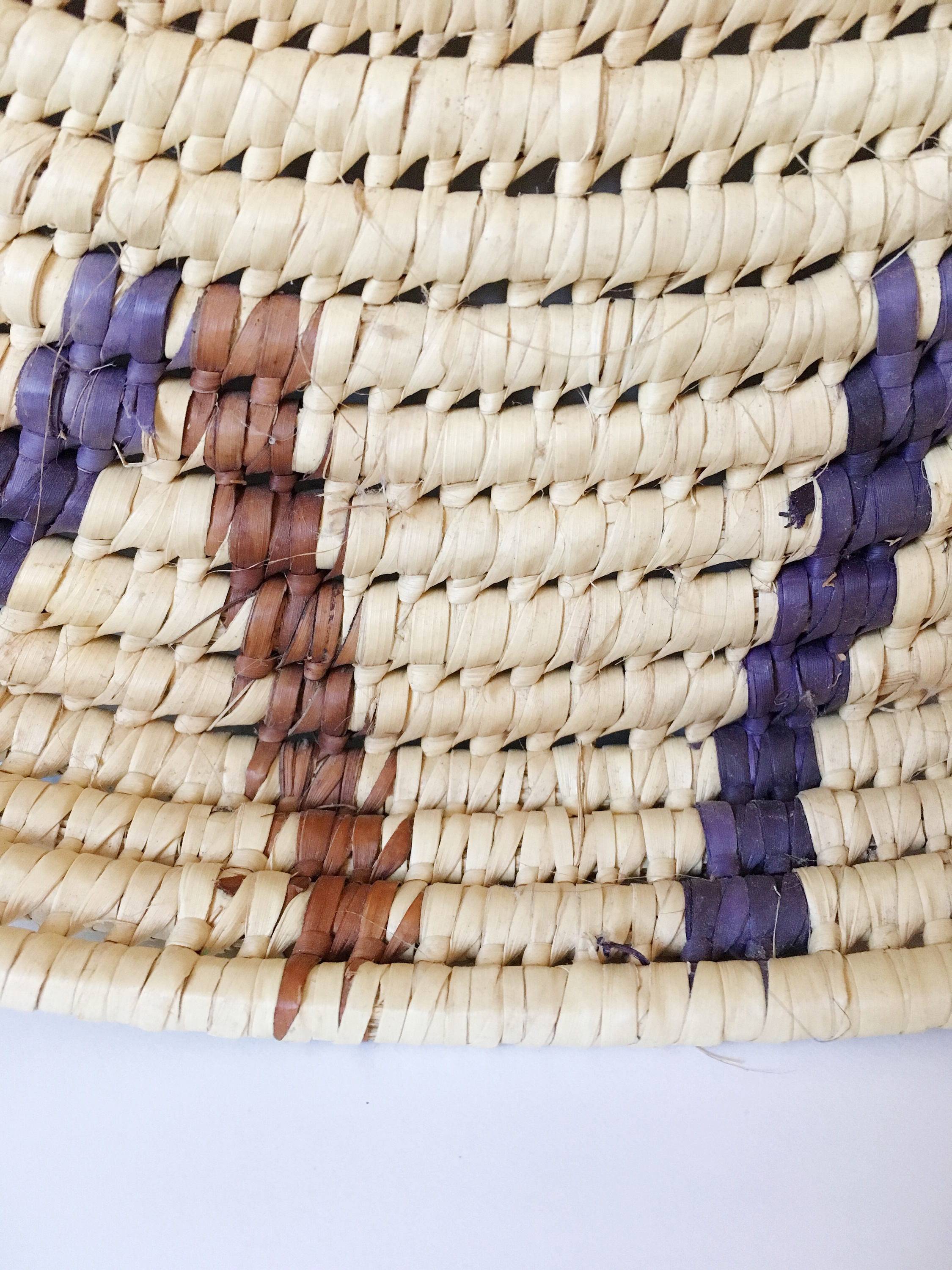 Vintage Handwoven Raffia Coil Tray With Handles Purple Brown - Etsy