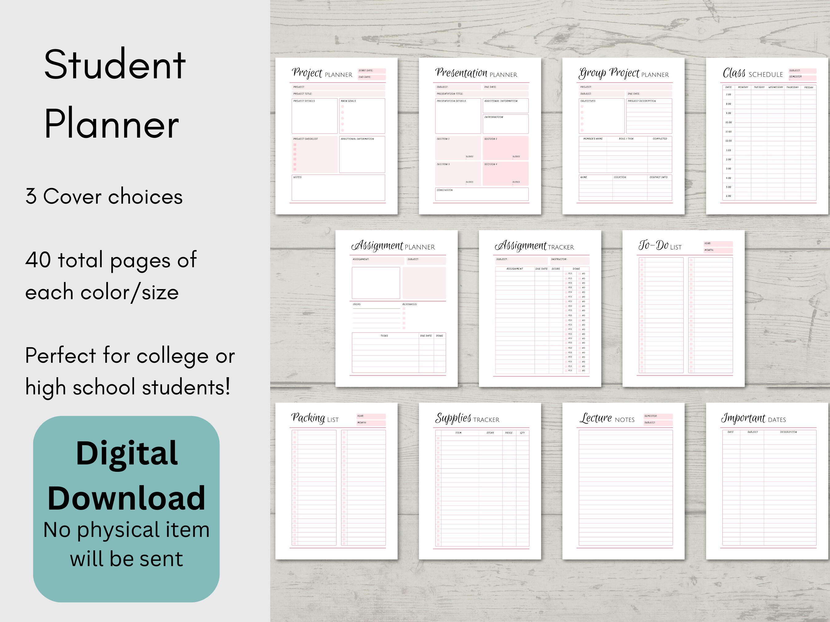 Printable Student Planner, Printable Academic Planner, College Student ...