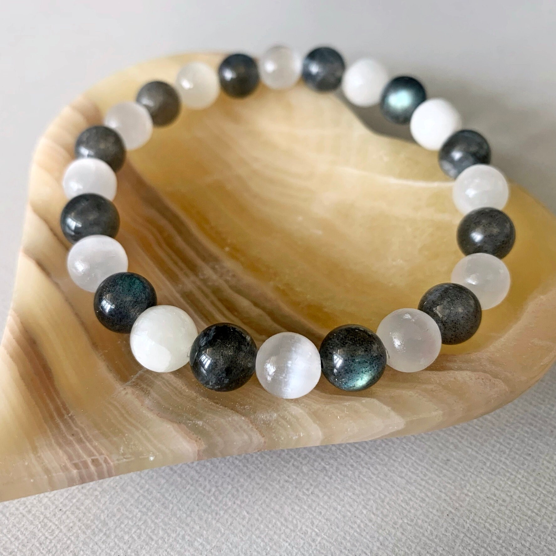 Labradorite/silver Obsidian/black Onyx and Selenite/howlite - Etsy UK