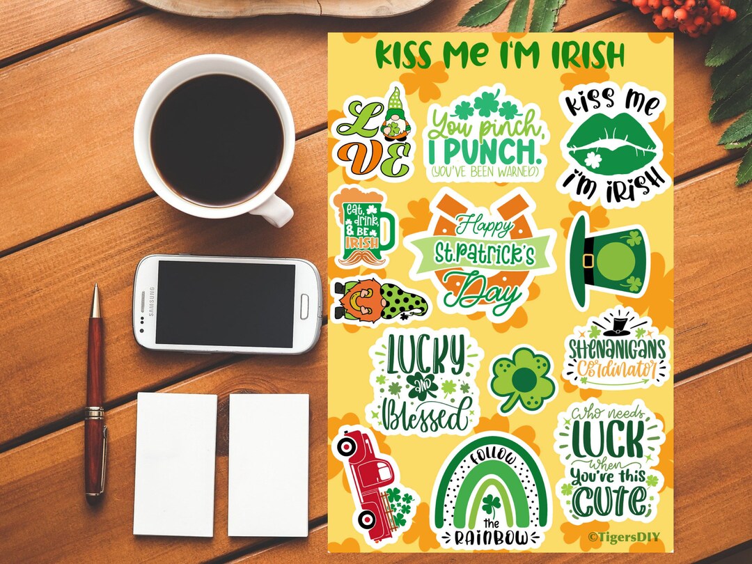 St Patrick Day Sticker Sheet - Kiss Cut, Waterproof, Laminated - Kiss ...