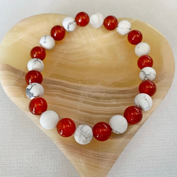 Red Carnelian and Howlite/selenite Bracelet Zodiac Bracelet - Etsy