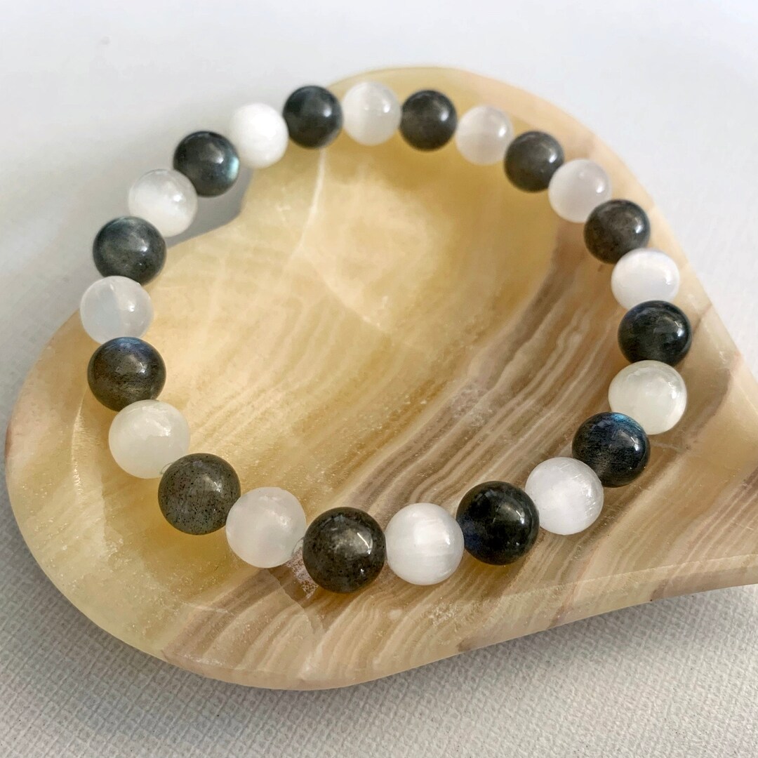 Labradorite/silver Obsidian/black Onyx and Selenite/howlite Bracelet ...