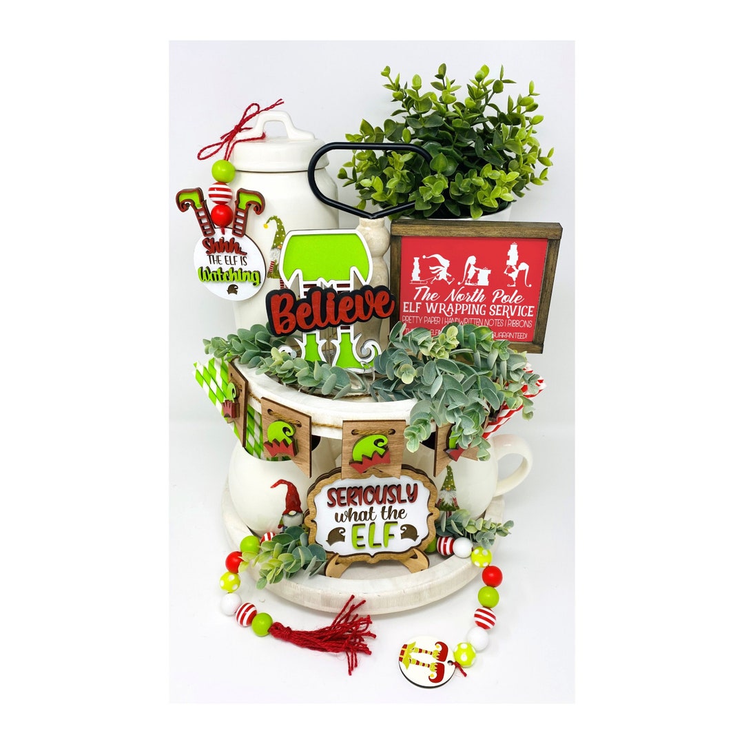 Christmas Elf Tiered Tray Decor, Elf Garland, Elf Tier Tray Mini Sign ...