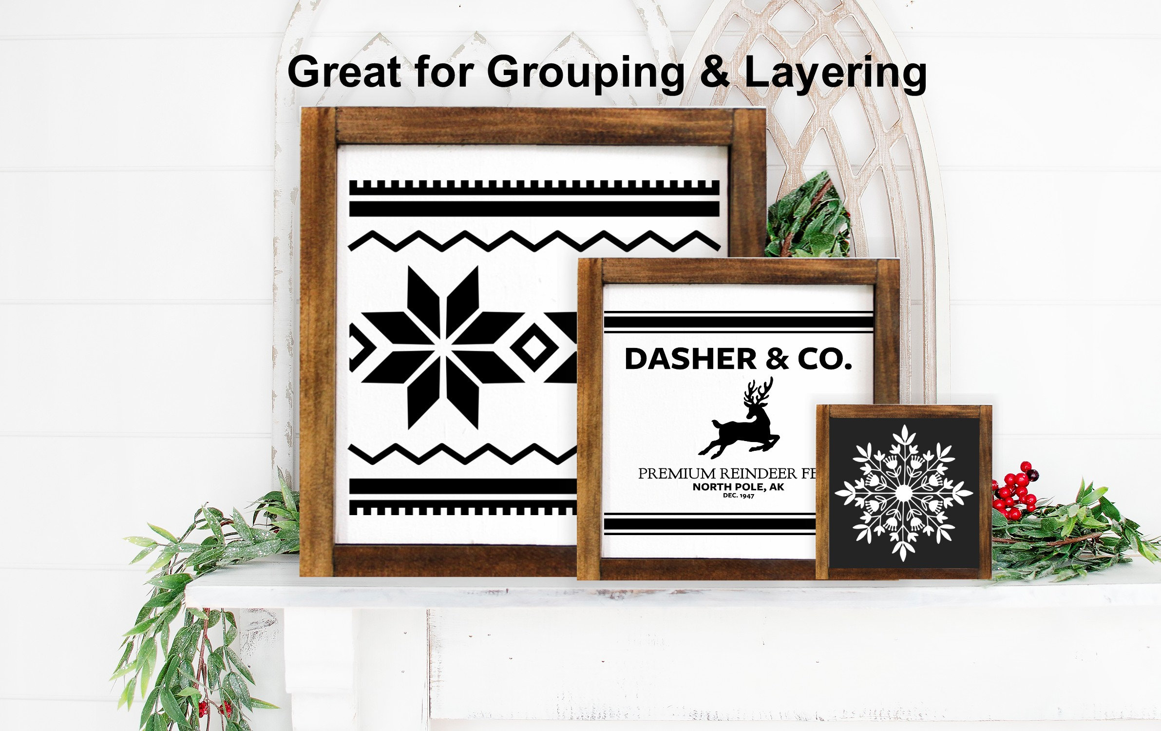 Nordic Scandinavian Snowflake Pattern Farmhouse Style Framed - Etsy