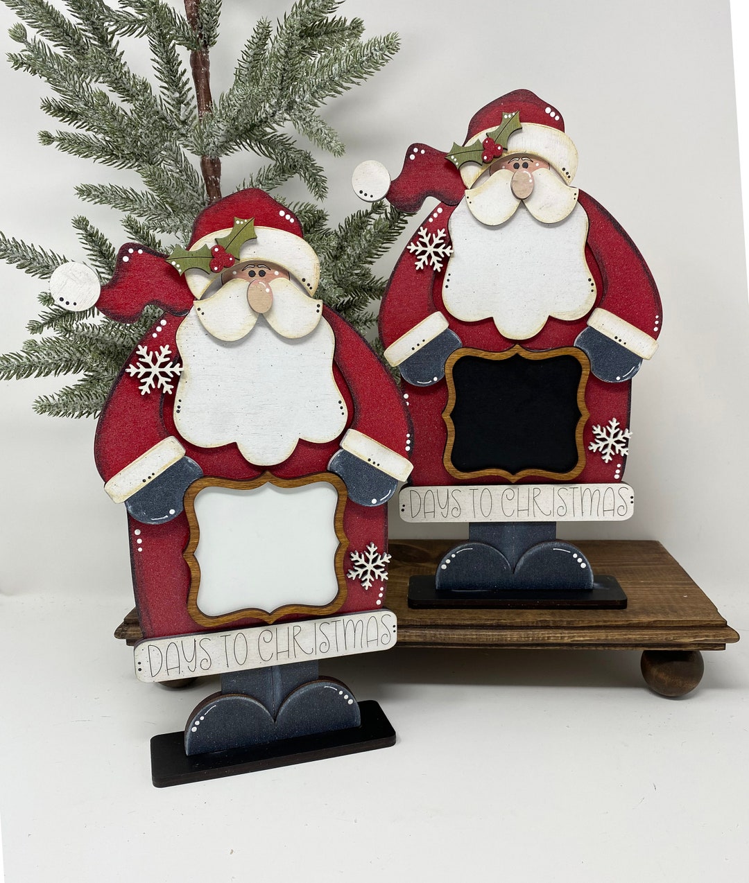 Santa Countdown Wood Christmas Shelf Sitters, Christmas Tiered Tray ...