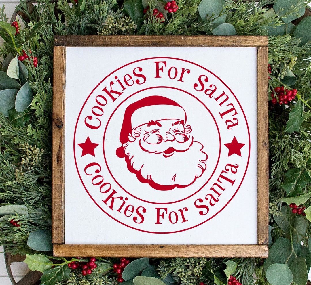 Cookies for Santa Farmhouse Style Framed Sign 13.5"x13.5". Holiday Wood ...