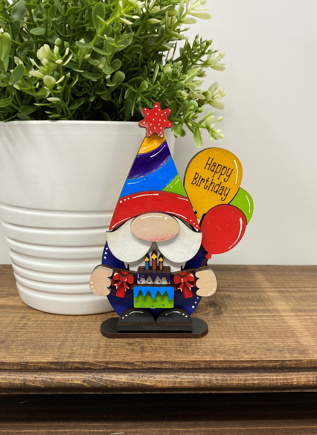 Happy Birthday Wood Gnome Shelf Sitter or Tier Tray Decor, Happy ...