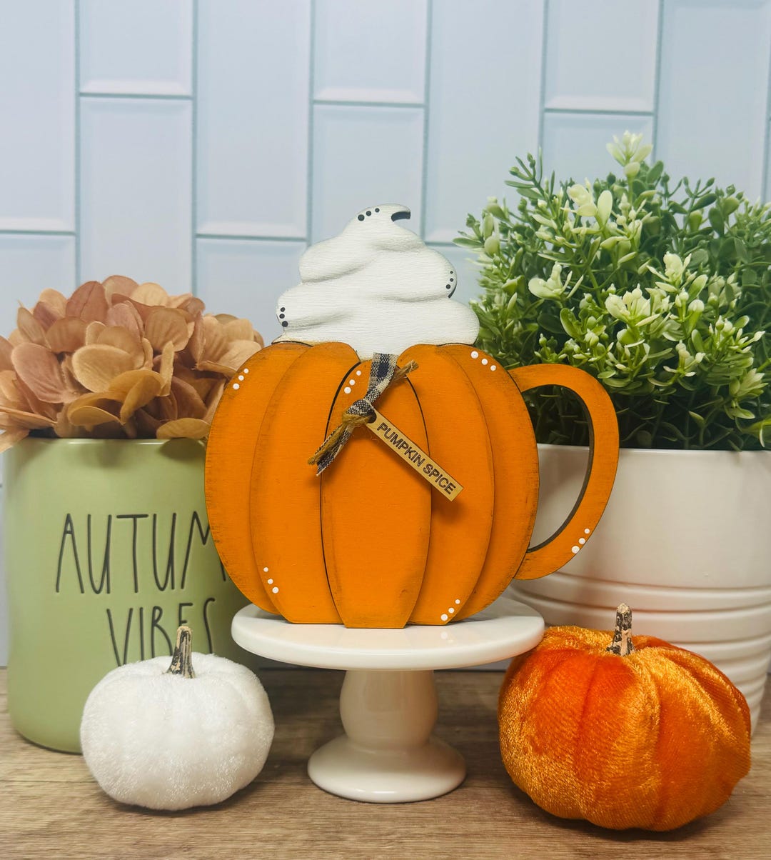 Wooden Pumpkin Spice Latte Pumpkin Mug With Wood Whipped Cream, Fall ...