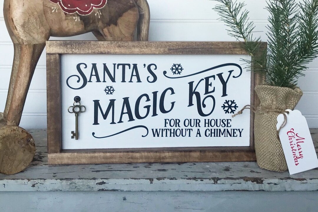 Santa's Magic Key Farmhouse Style Framed Sign 7.5x13.5. Holiday Wood ...