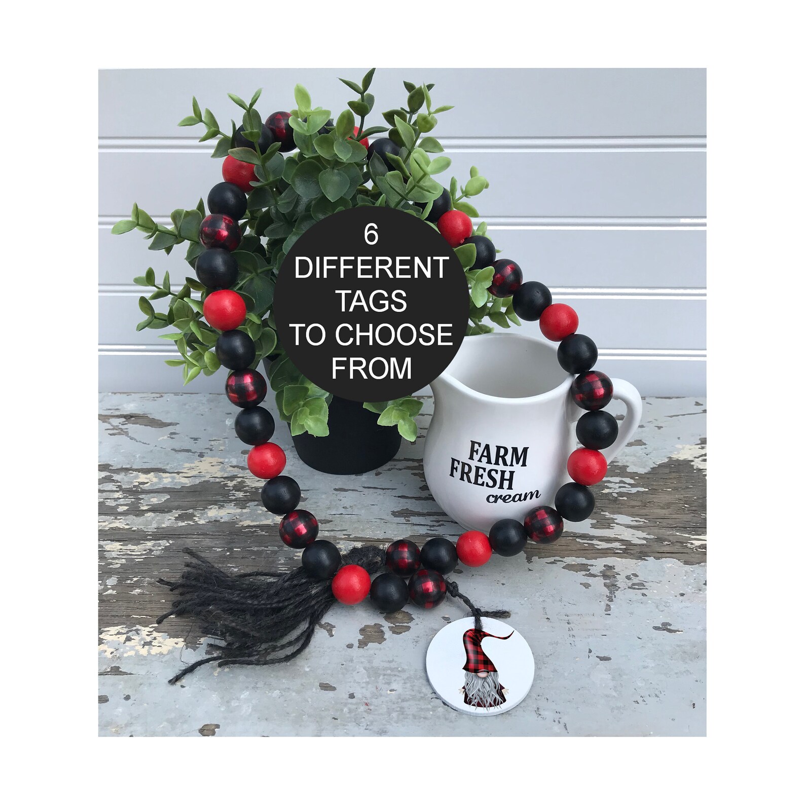 Red & Black Buffalo Check Bead Garland 34", Buffalo Check Bead, Rustic ...