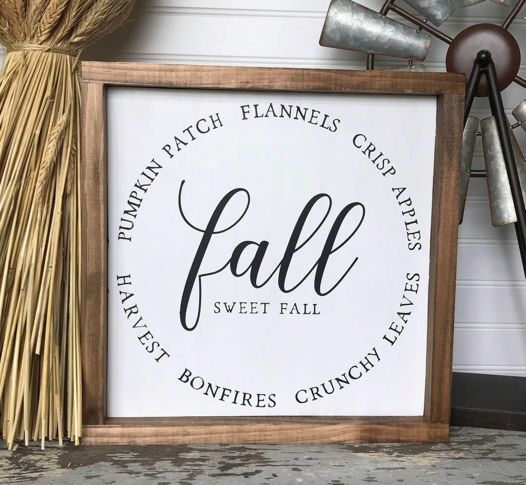 Fall Sweet Fall Painted Farmhouse Style Framed Sign 13.5"x13.5". Fall ...