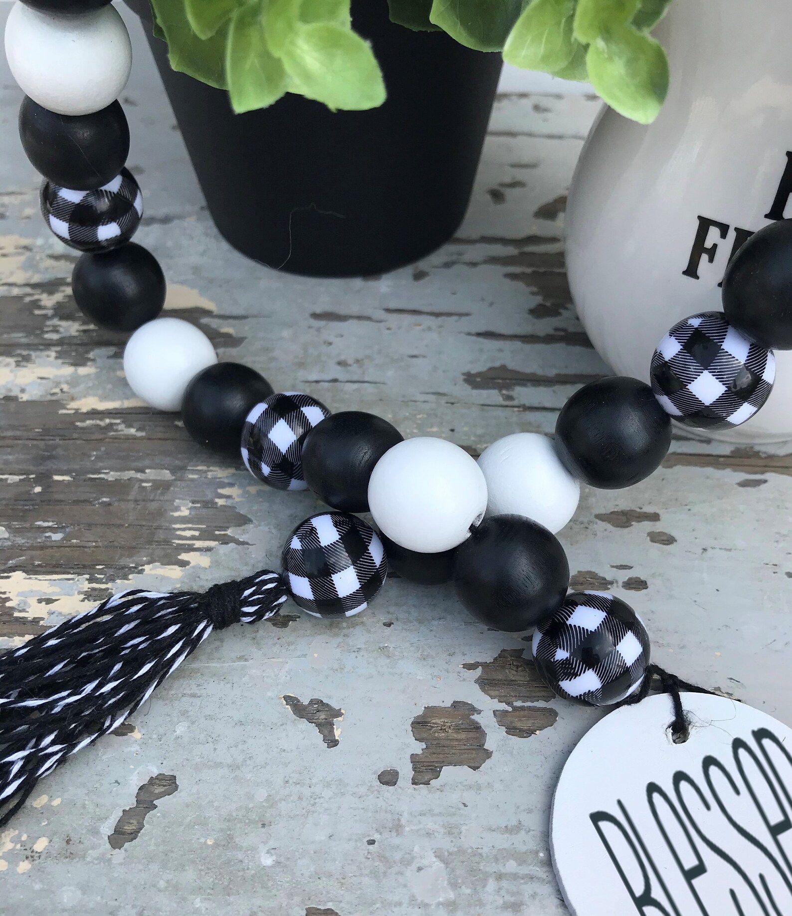 Black & White Buffalo Check Bead Garland. Buffalo Check Bead | Etsy