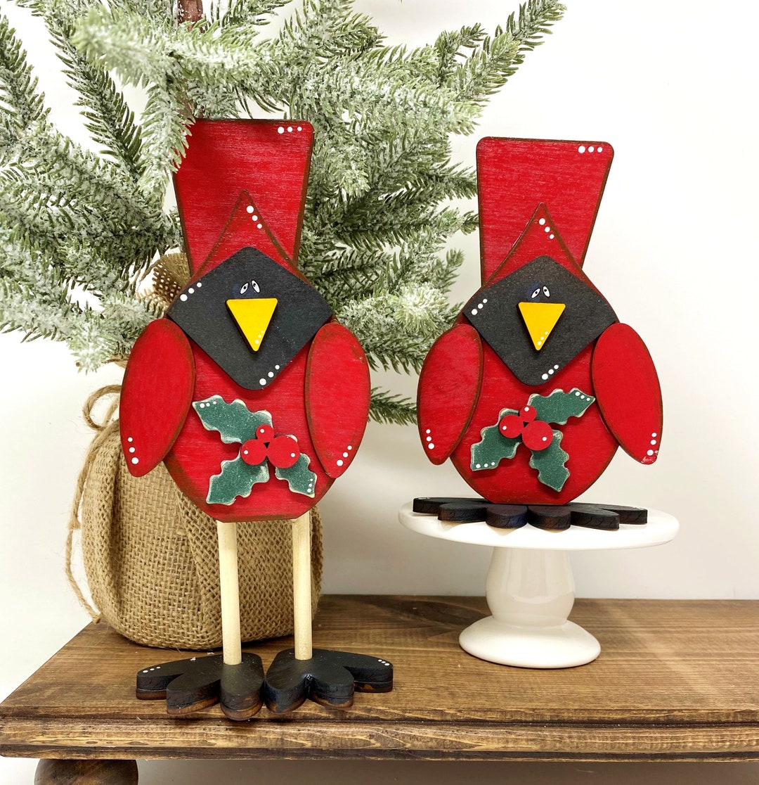 Wood Cardinal Shelf Sitter 2 Styles, Standing Bird, Whimsical Cardinal ...