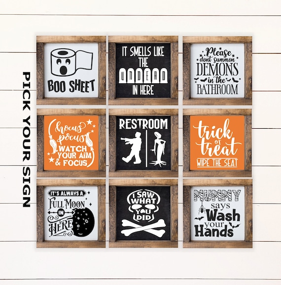 Fun Halloween Fall Bathroom Mini 6x6 Sign - Etsy