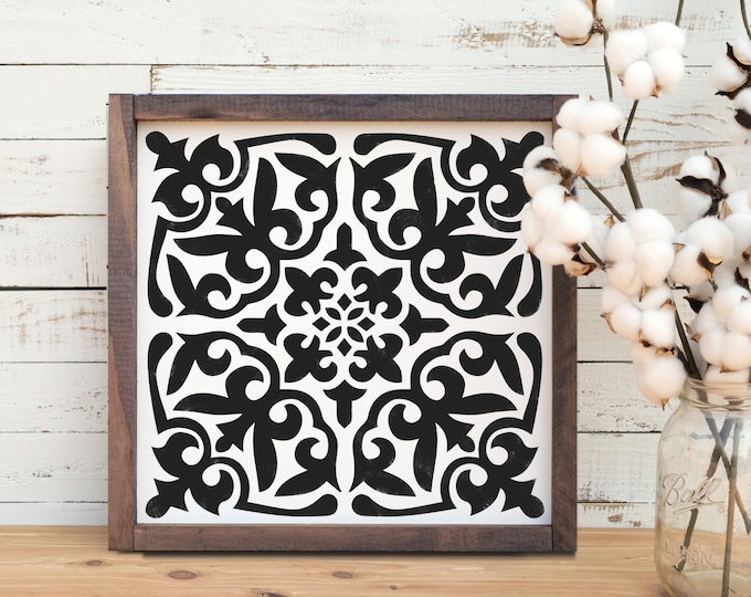 Painted Faux Tile Farmhouse Style Wood Sign. Farmhouse Decor, Faux ...