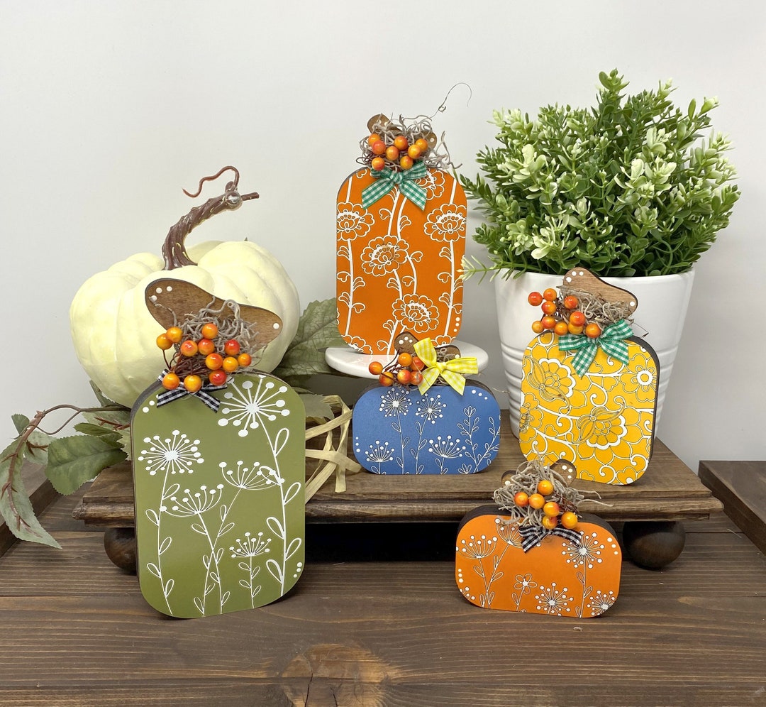 Fall Floral Pumpkin Wooden Decorative Shelf Sitter, 4 Sizes. - Etsy