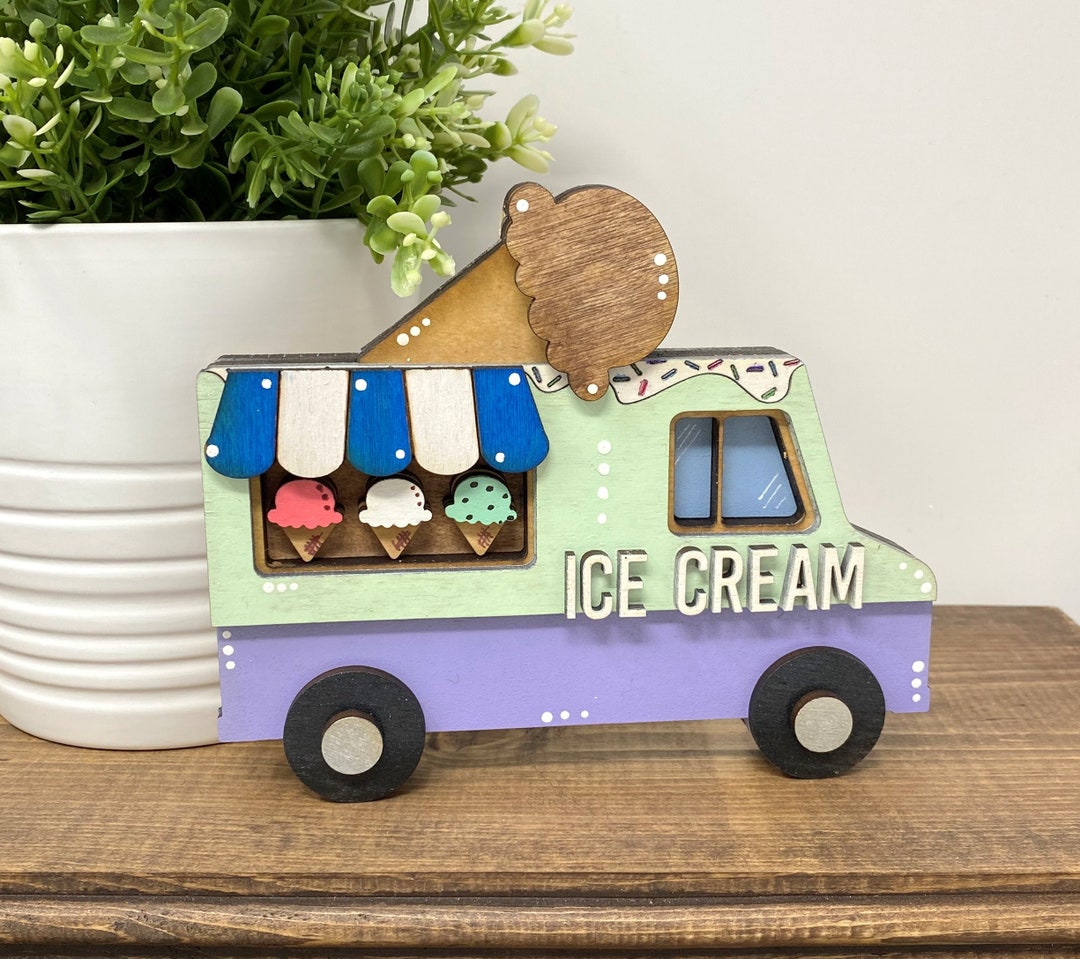 Wood Ice Cream Truck for Tiered Tray or Shelves 6"x5", Ice Cream Decor ...
