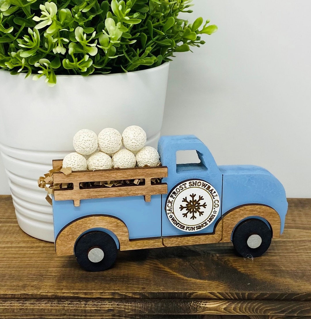 Snowball Winter Christmas Truck for Tier Trays, Winter Decor, Farmhouse ...